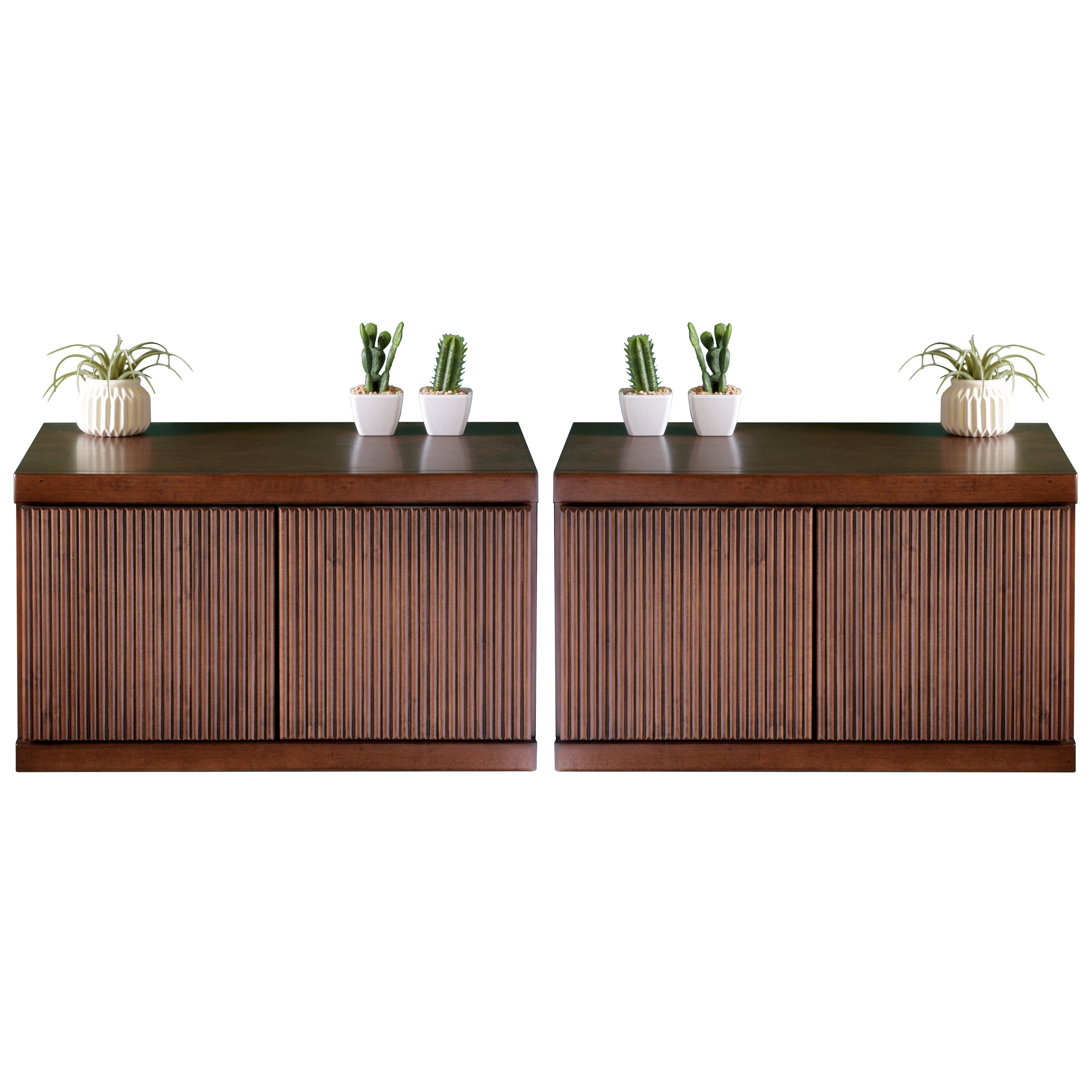 Wall Mount Floating Nightstand Set - Curve - Mocha - Woodwaves