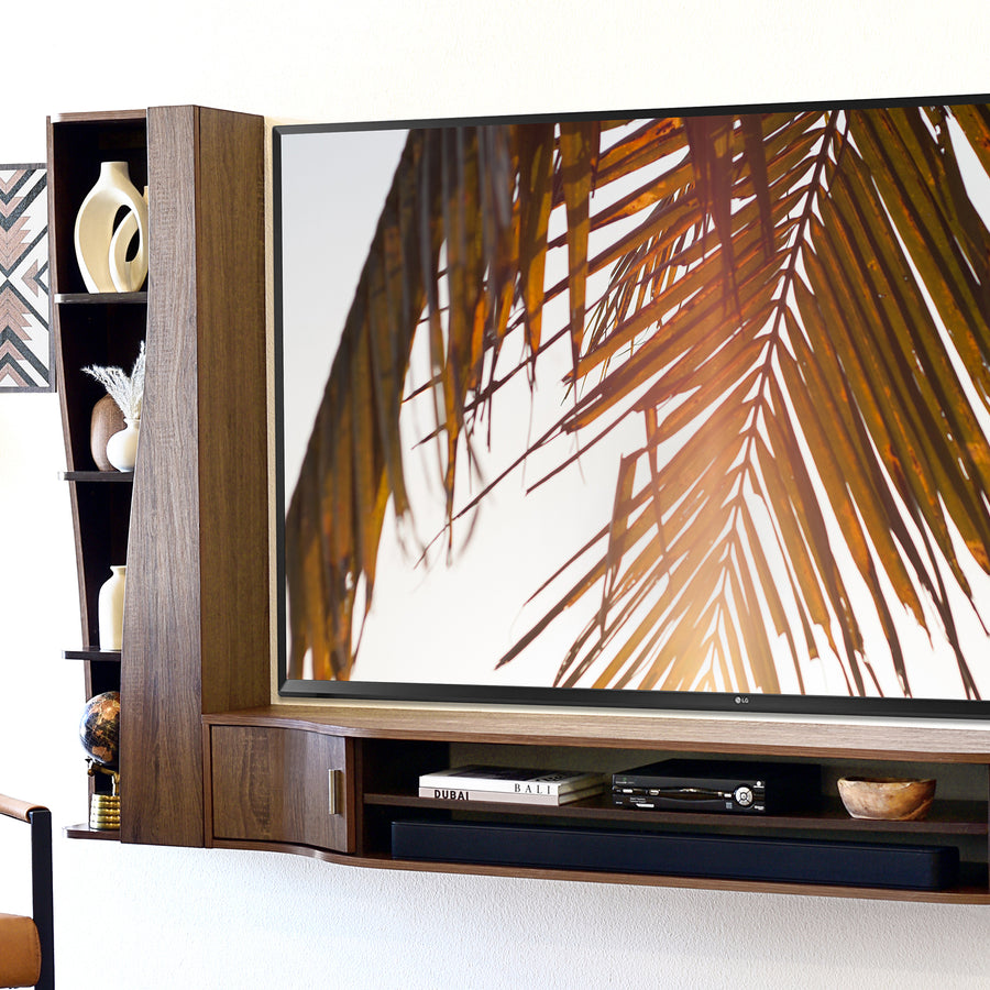 Handcrafted Modern Curved Floating TV Stand Wall Mount Entertainment C ...