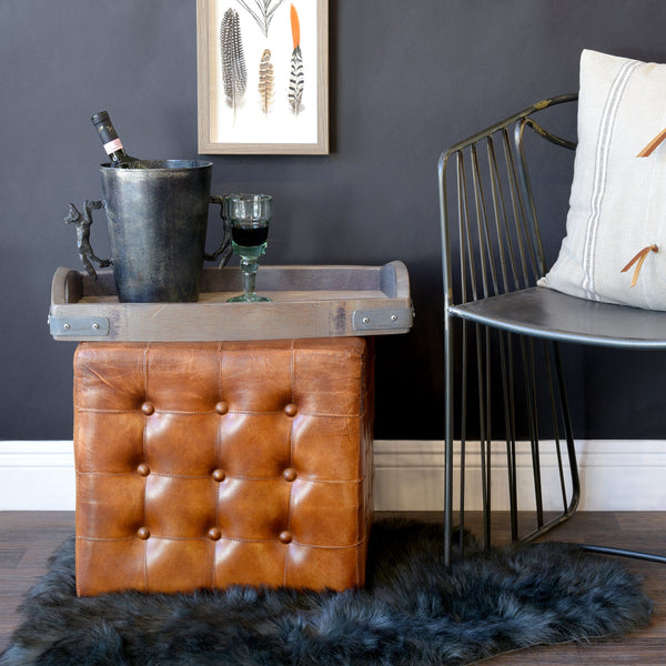 Brown Distressed Leather Ottoman - Woodwaves