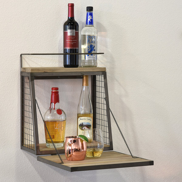 Floating Wall Mount Mini Bar Wine Liquor Shelf - Woodwaves