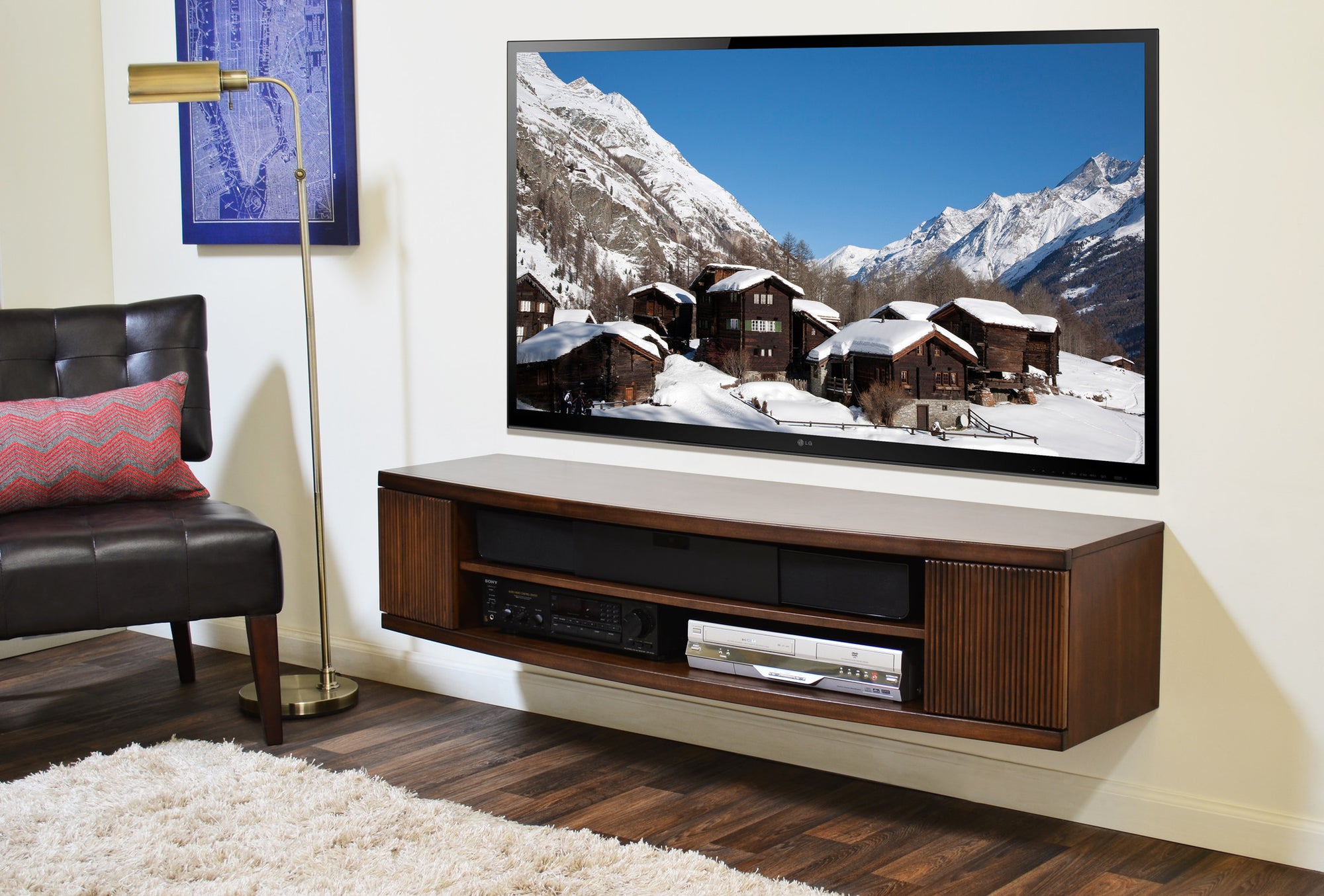 Curved Round Floating TV Console - The Curve - Mocha - Woodwaves