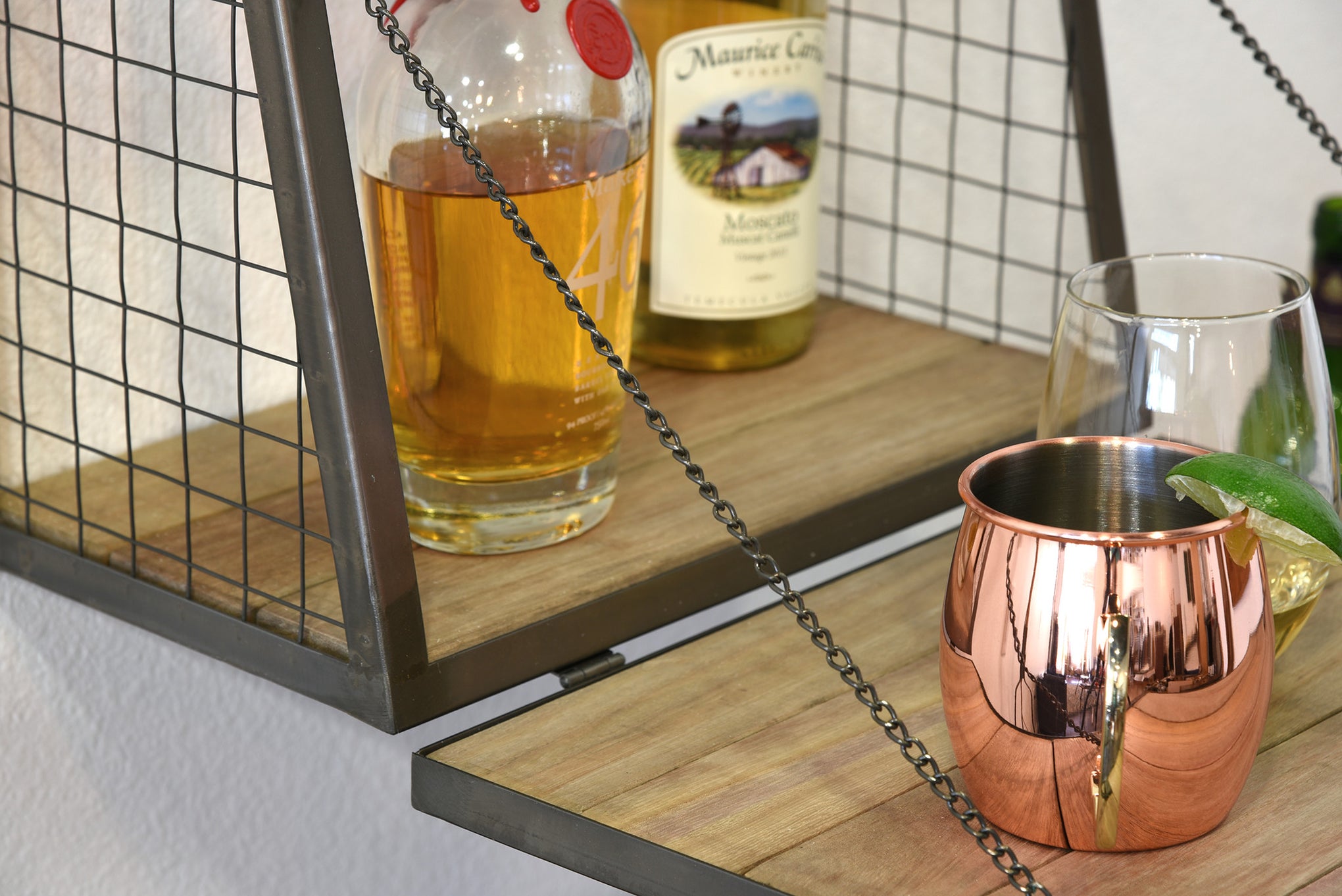 Floating Wall Mount Mini Bar Wine Liquor Shelf - Woodwaves