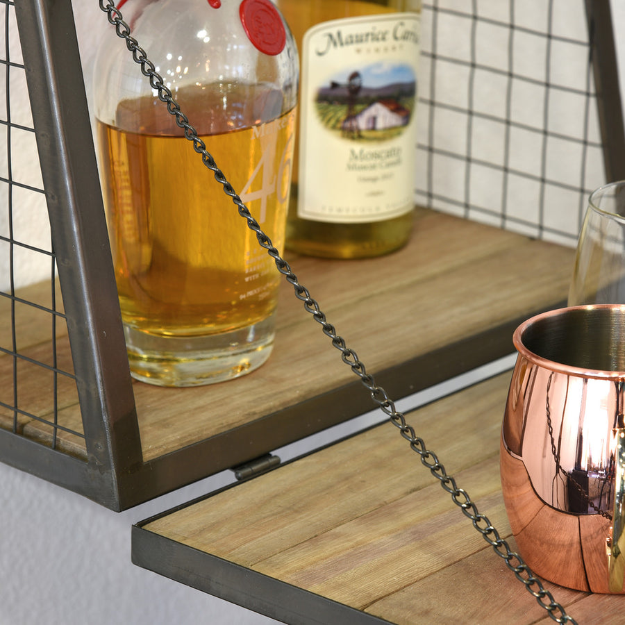 Floating Wall Mount Mini Bar Wine Liquor Shelf - Woodwaves