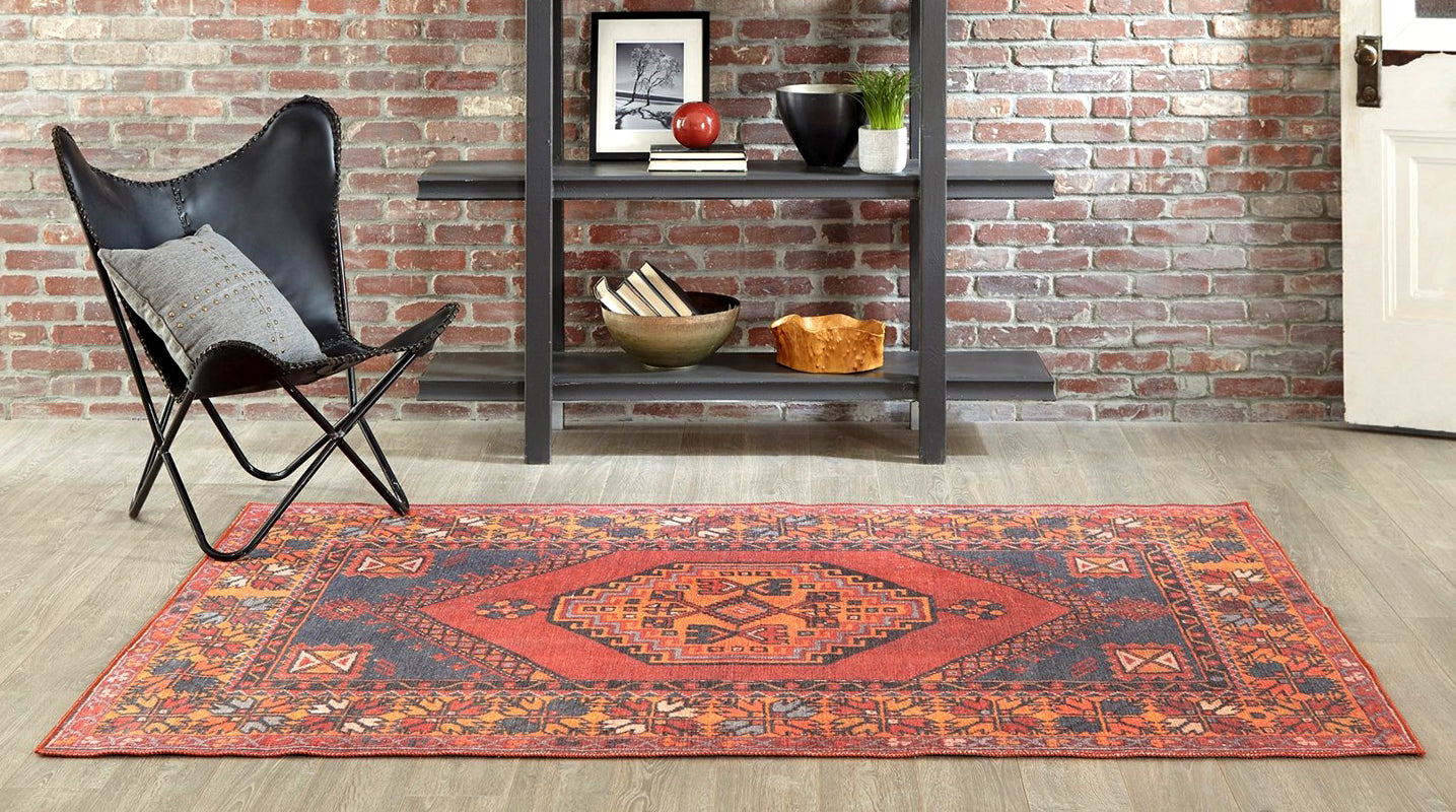 Red Orange Southwest Boho Rug - Woodwaves