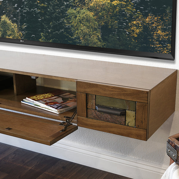 Handcrafted Wood & Stone Floating TV Stand Wall Mount Console - Woodst ...