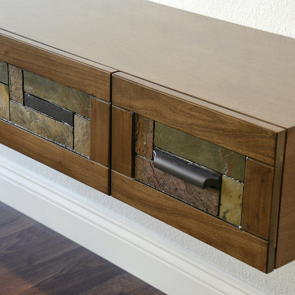 Handcrafted Wood & Stone Floating TV Stand Wall Mount Console - Woodst ...