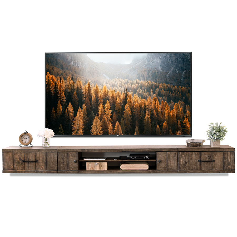Farmhouse Rustic Wood Floating TV Stand Entertainment Center - Spice ...