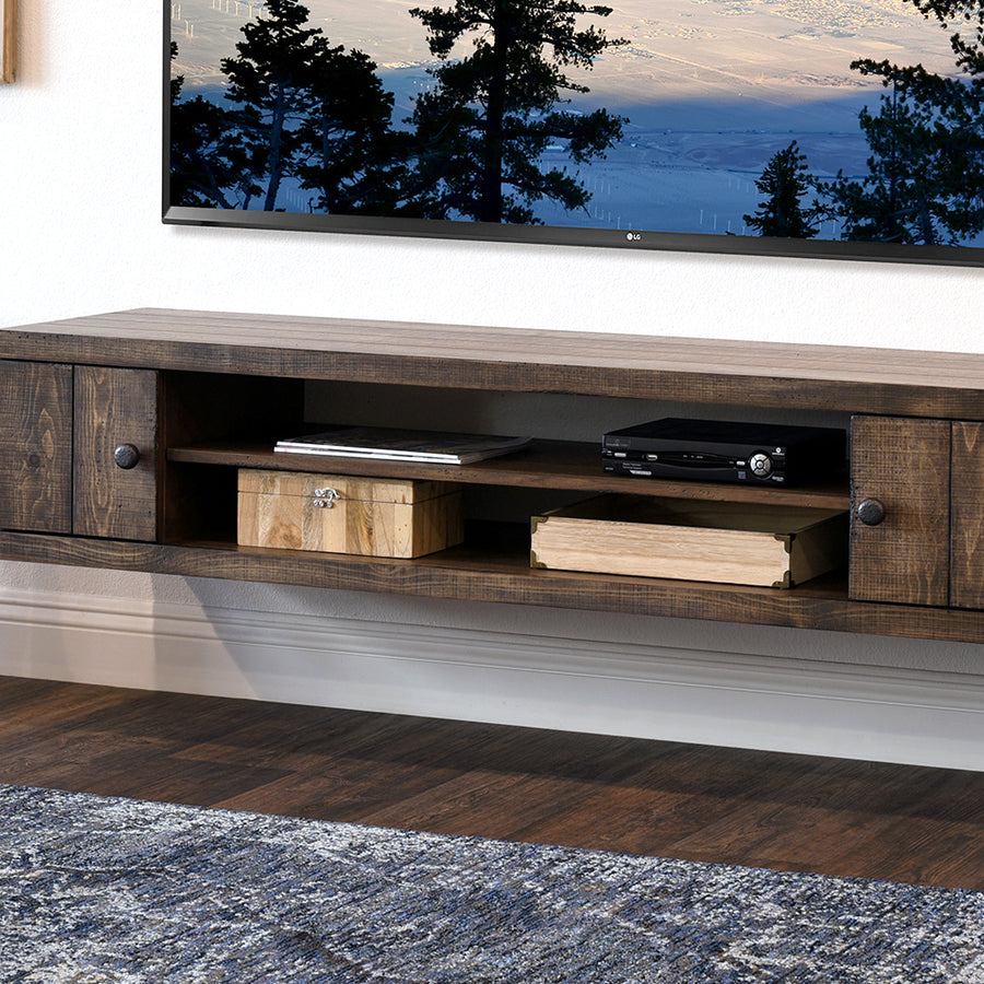 Rustic Wood Floating TV Stand Wall Mount Entertainment Center Console ...