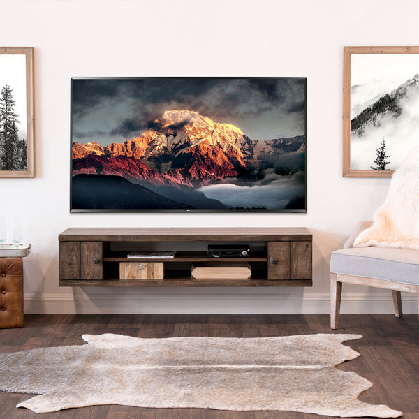 Rustic Wood Floating TV Stand Wall Mount Entertainment Center Console ...