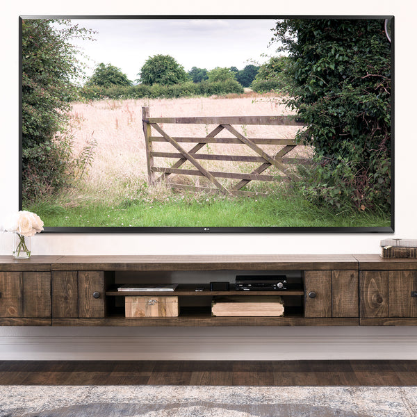 Rustic Wood 114" Floating TV Stand Wall Mount Entertainment Center - F ...