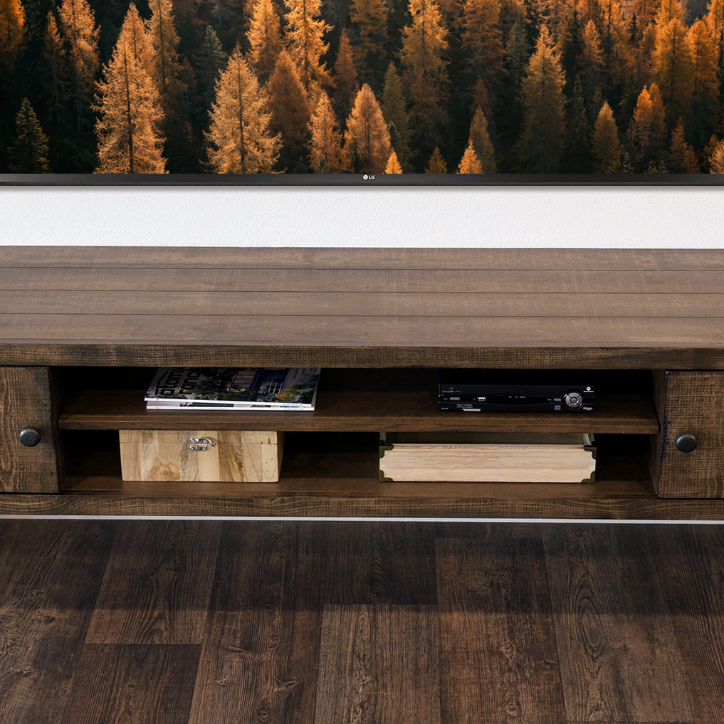 Rustic Wood Floating TV Stand Wall Mount Entertainment Center Console ...