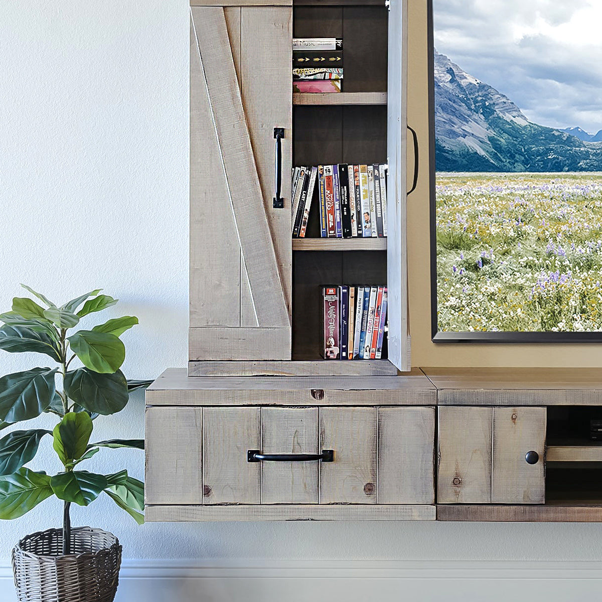 Floating Bookshelf Set - Rustic Wood Wall Mount Storage Bookcases - Fa ...