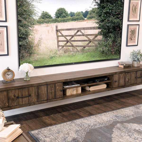 Rustic Wood 114" Floating TV Stand Wall Mount Entertainment Center - F ...