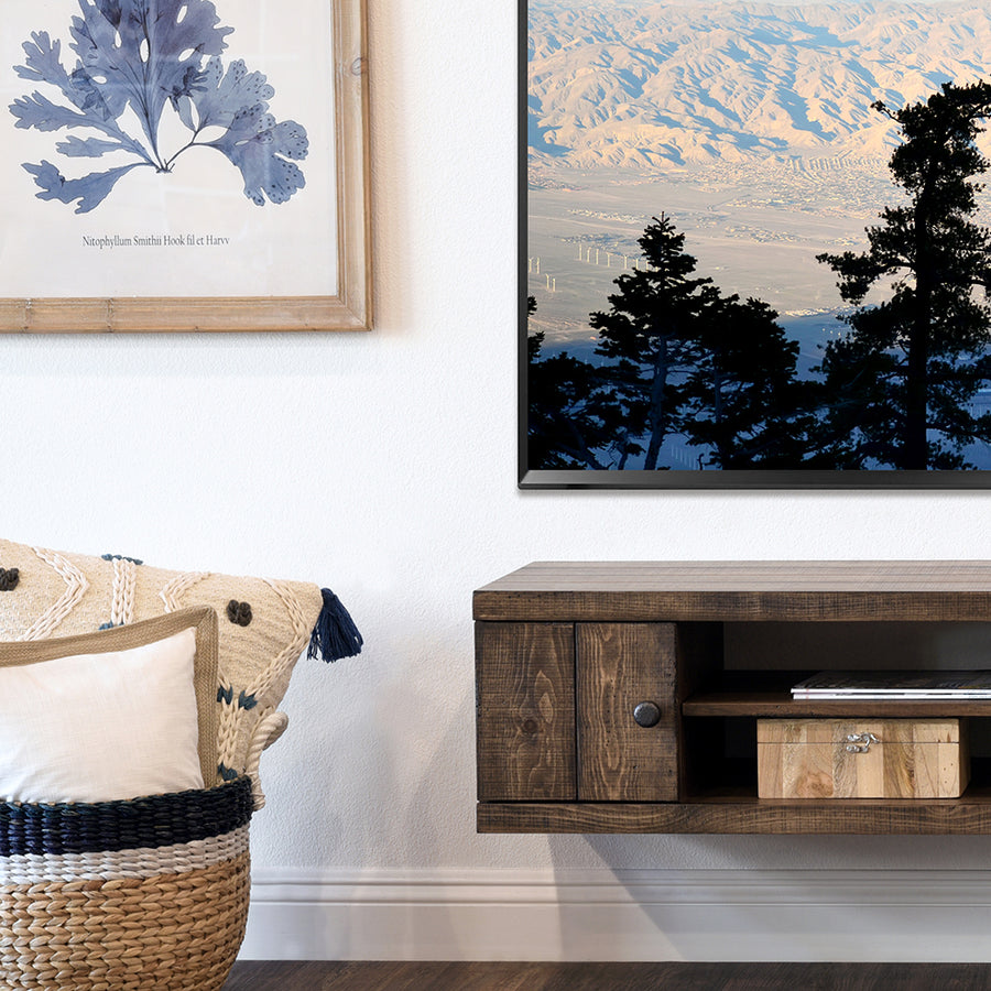 Rustic Wood Floating TV Stand Wall Mount Entertainment Center Console ...