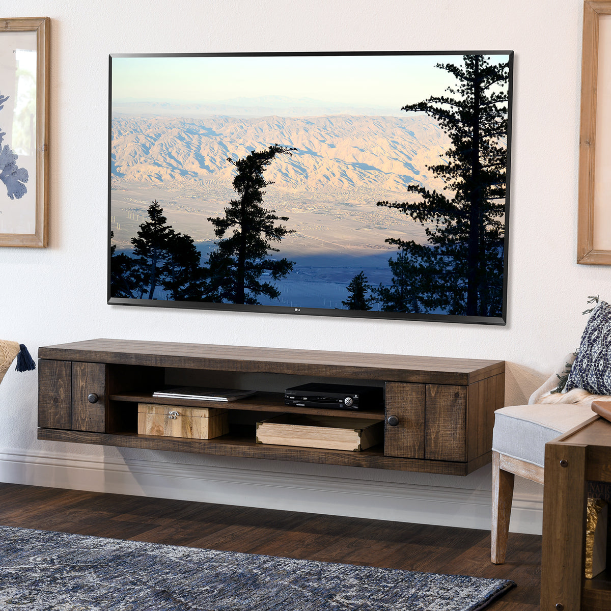 Rustic Wood Floating TV Stand Wall Mount Entertainment Center Console ...