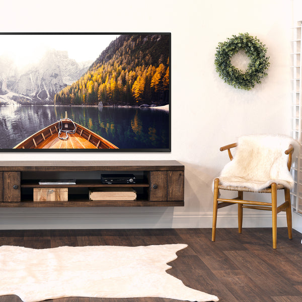 Rustic Wood Floating TV Stand Wall Mount Entertainment Center Console ...