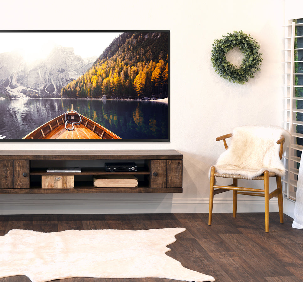 Rustic Barn Wood Style Floating TV Stand - Farmhouse - Spice - Woodwaves
