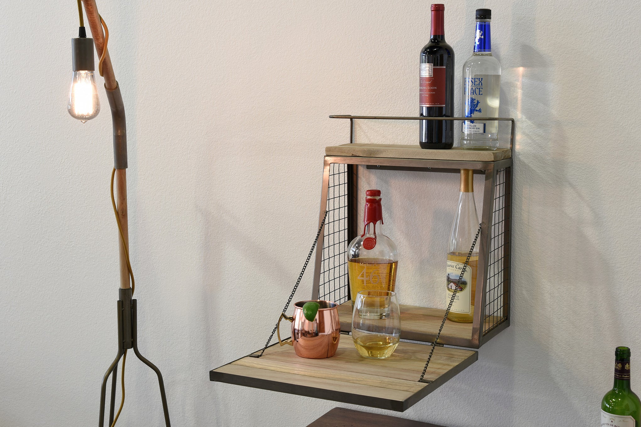 Floating Wall Mount Mini Bar Wine Liquor Shelf - Woodwaves