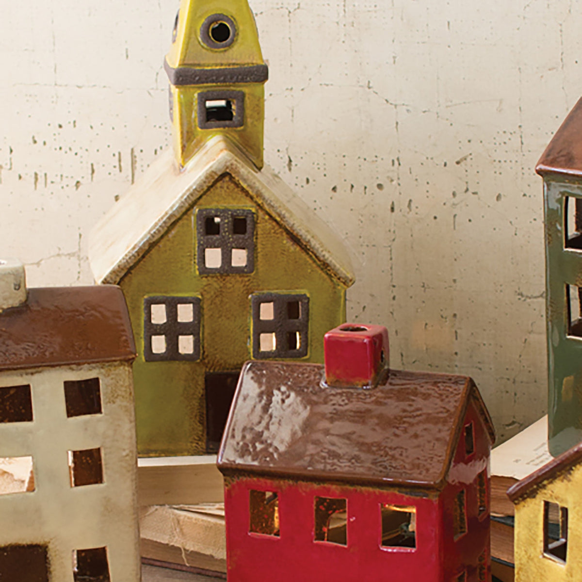 Colorful Ceramic Village - Set of 6 - Woodwaves