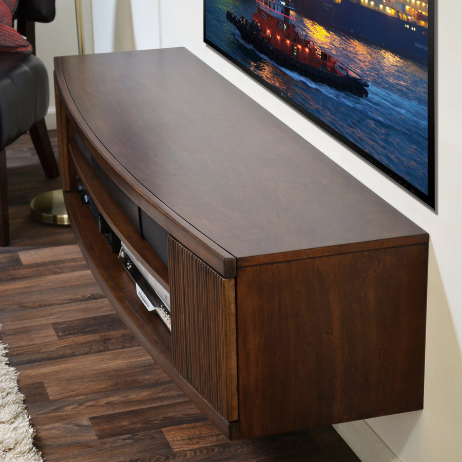 Curved Floating TV Stand Wall Mount Console - Curve - Mocha - Woodwaves