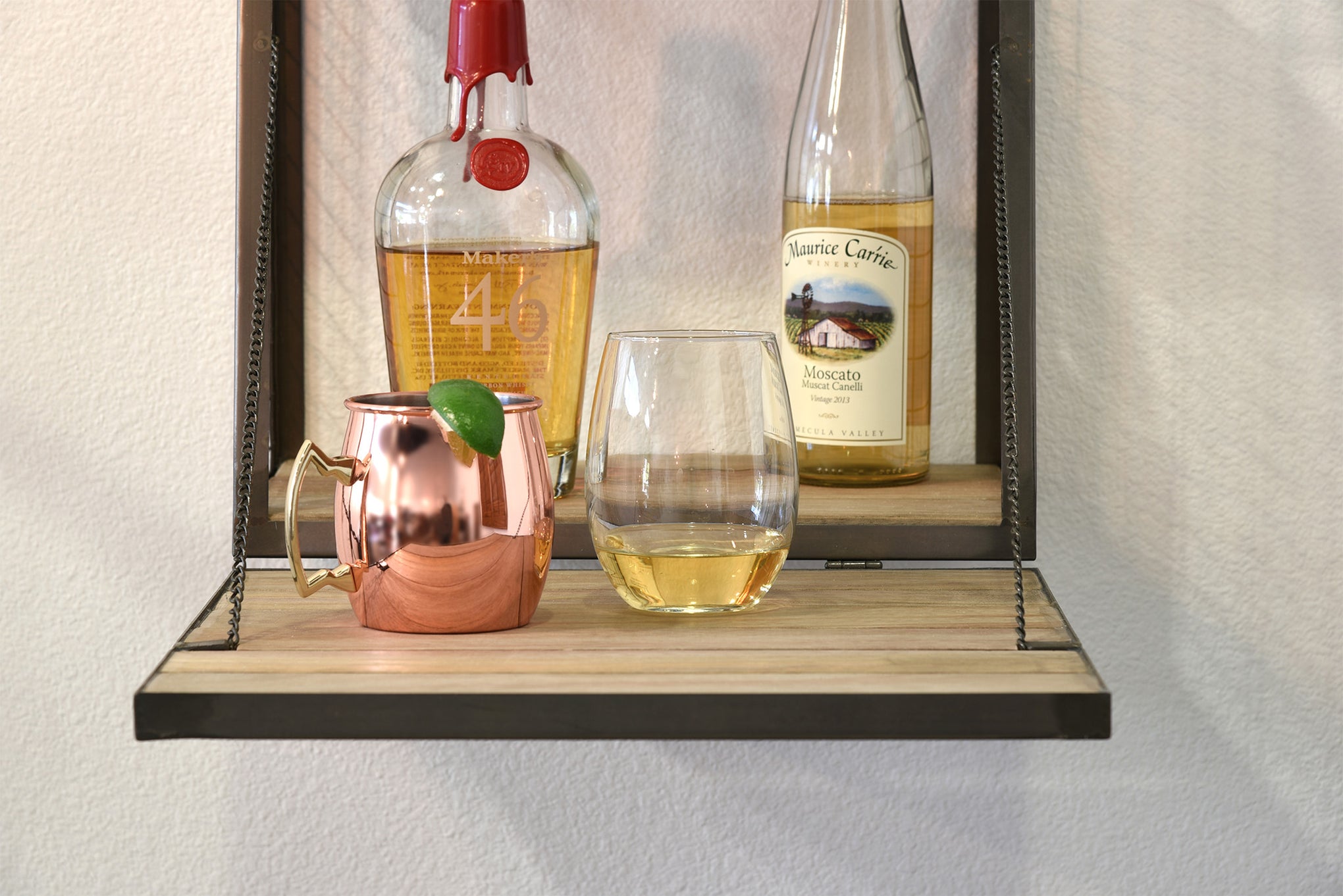 Floating Wall Mount Mini Bar Wine Liquor Shelf - Woodwaves