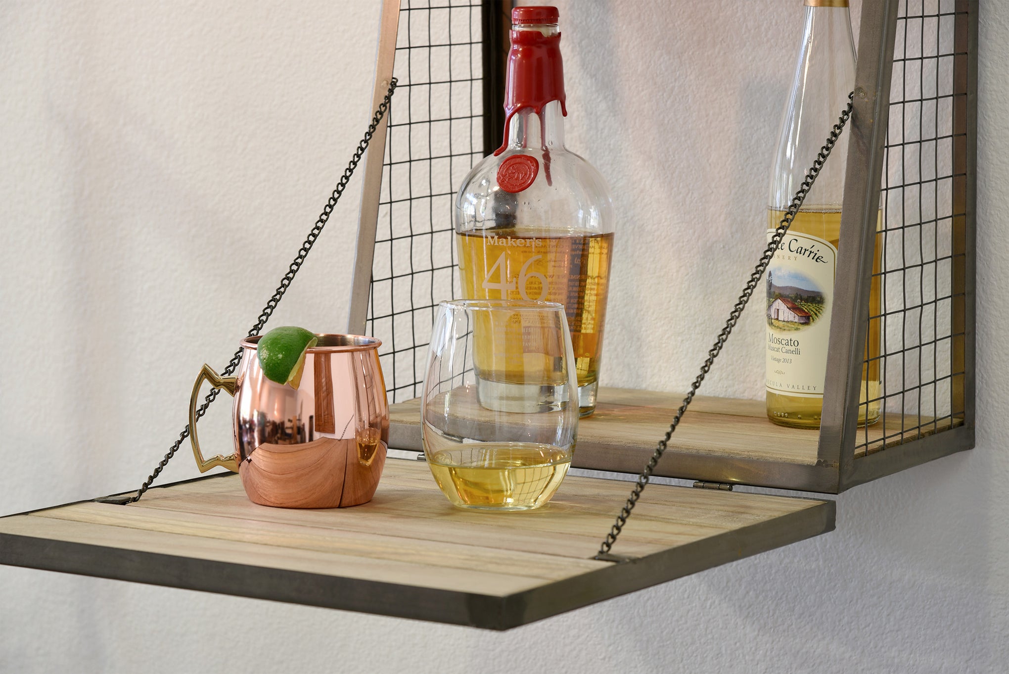 Floating Wall Mount Mini Bar Wine Liquor Shelf - Woodwaves